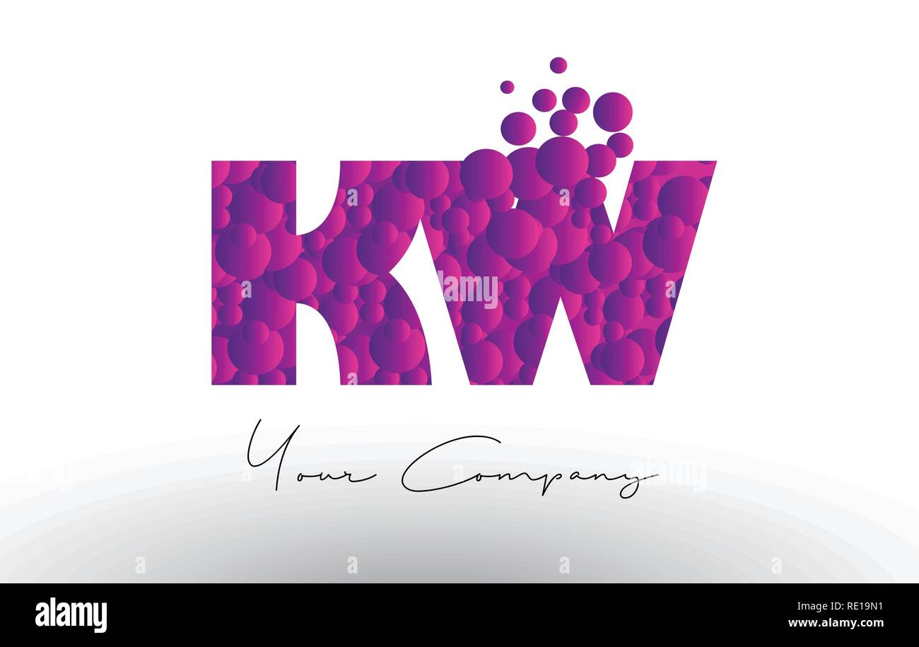 KW K W Dots Letter Logo with Purple Pink Magenta Bubbles Texture Vector ...
