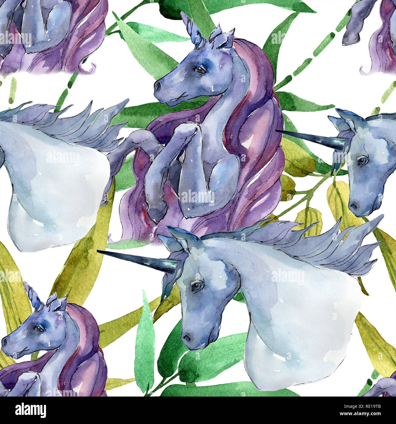 Cute unicorn horse. Rainbow animal horn character. Watercolor ...