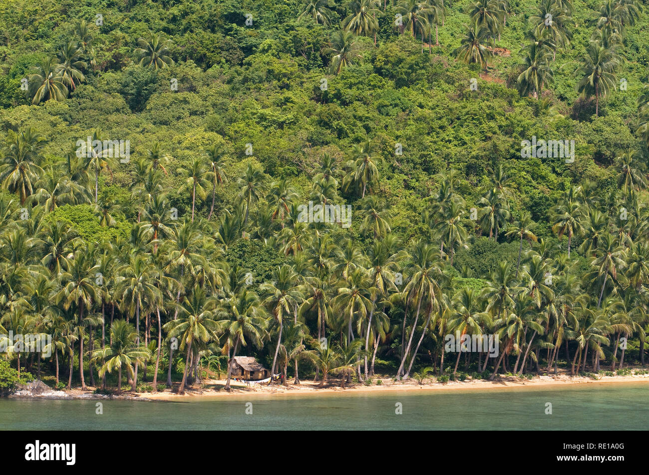 Wooden fisherman's house on an idyllic beach on the Snake Island, El ...