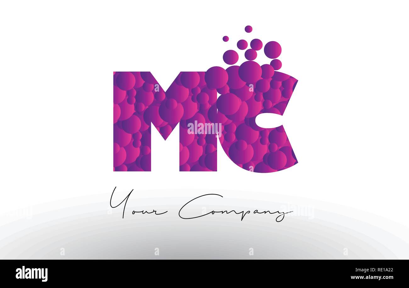 MC M C Dots Letter Logo with Purple Pink Magenta Bubbles Texture Vector ...