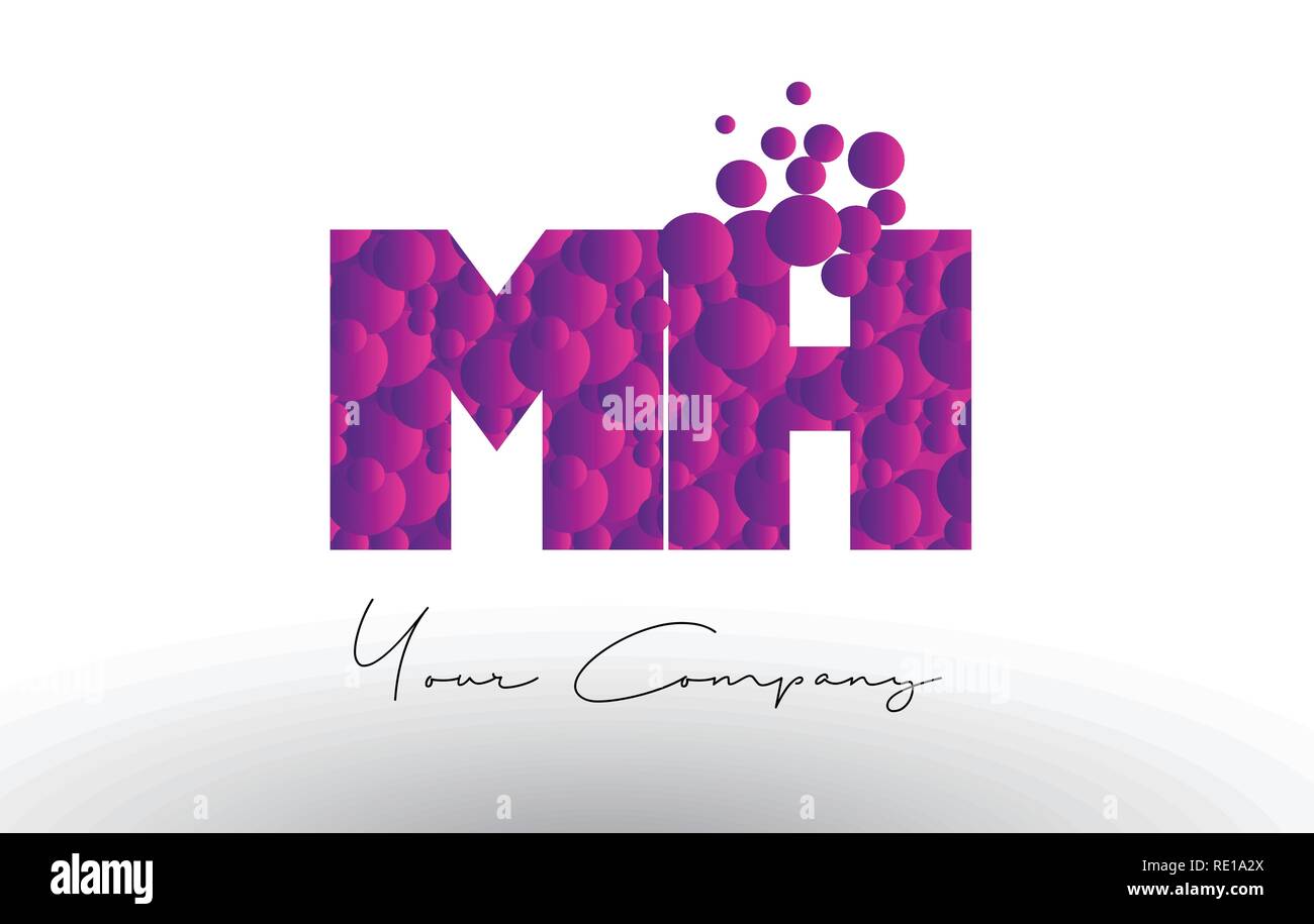 MH M H Dots Letter Logo with Purple Pink Magenta Bubbles Texture Vector ...