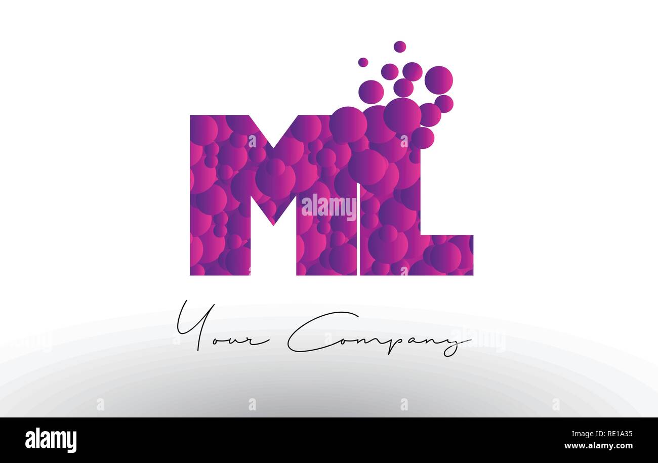ML M L Dots Letter Logo with Purple Pink Magenta Bubbles Texture Vector ...