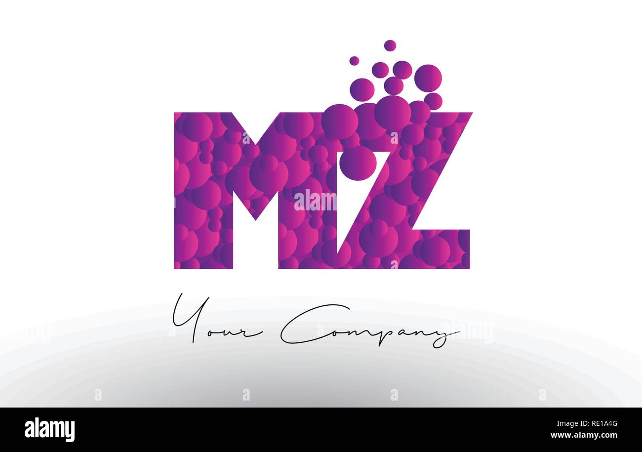 MZ M Z Dots Letter Logo with Purple Pink Magenta Bubbles Texture Vector ...