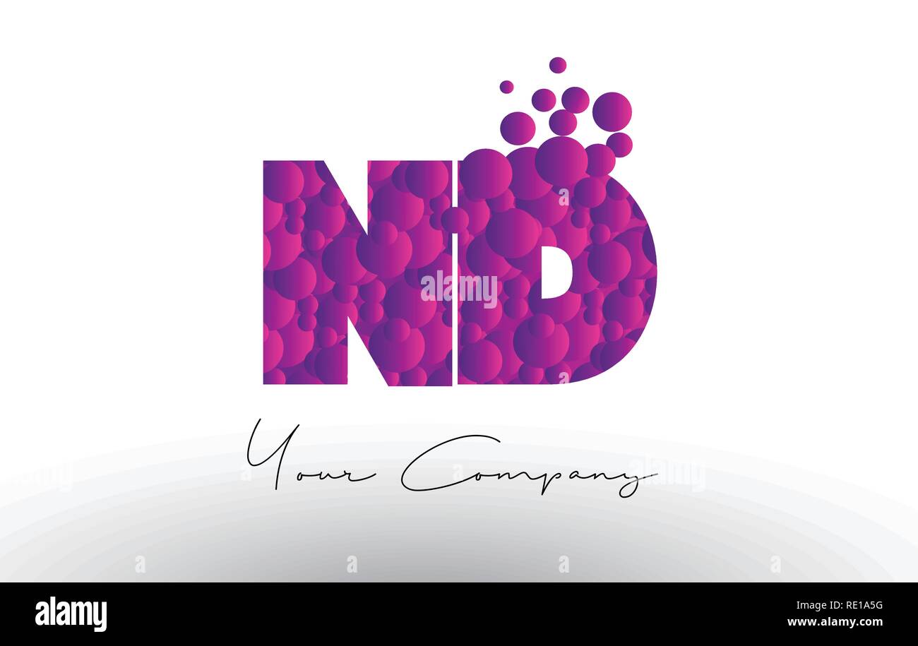 ND N D Dots Letter Logo with Purple Pink Magenta Bubbles Texture Vector ...