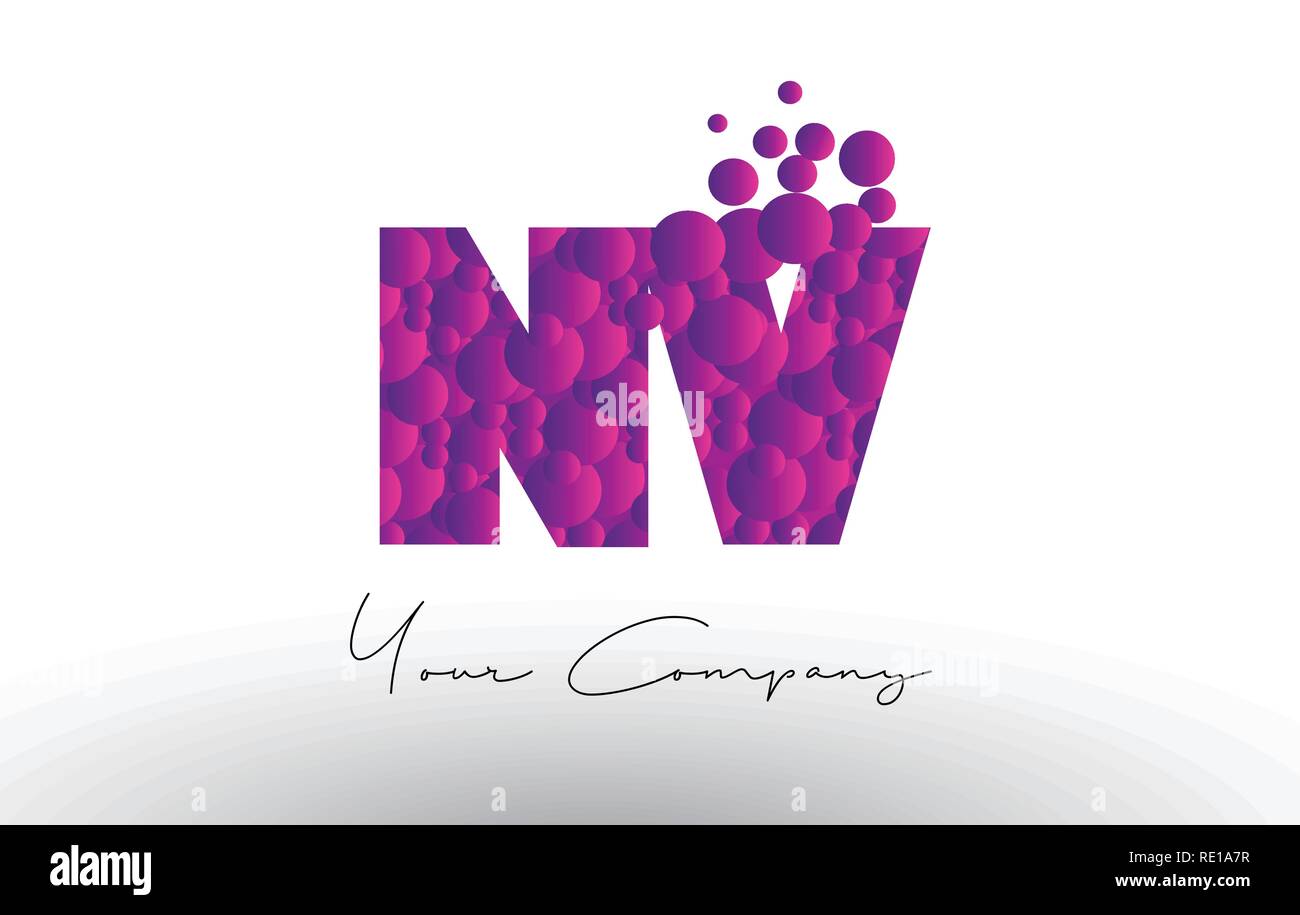 NV N V Dots Letter Logo with Purple Pink Magenta Bubbles Texture Vector ...