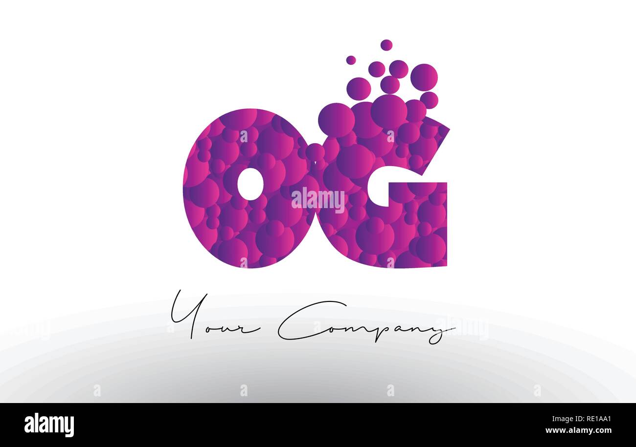 OG O G Dots Letter Logo with Purple Pink Magenta Bubbles Texture Vector ...
