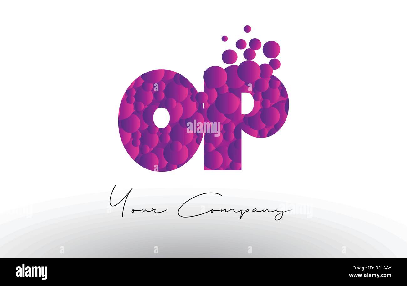OP O P Dots Letter Logo with Purple Pink Magenta Bubbles Texture Vector ...