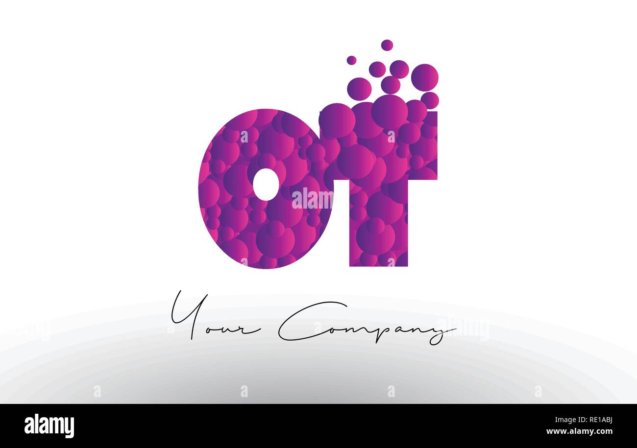 OT O T Dots Letter Logo with Purple Pink Magenta Bubbles Texture Vector ...