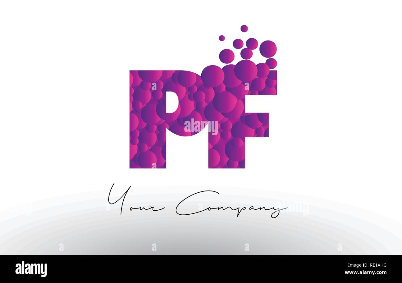 PF P F Dots Letter Logo with Purple Pink Magenta Bubbles Texture Vector ...