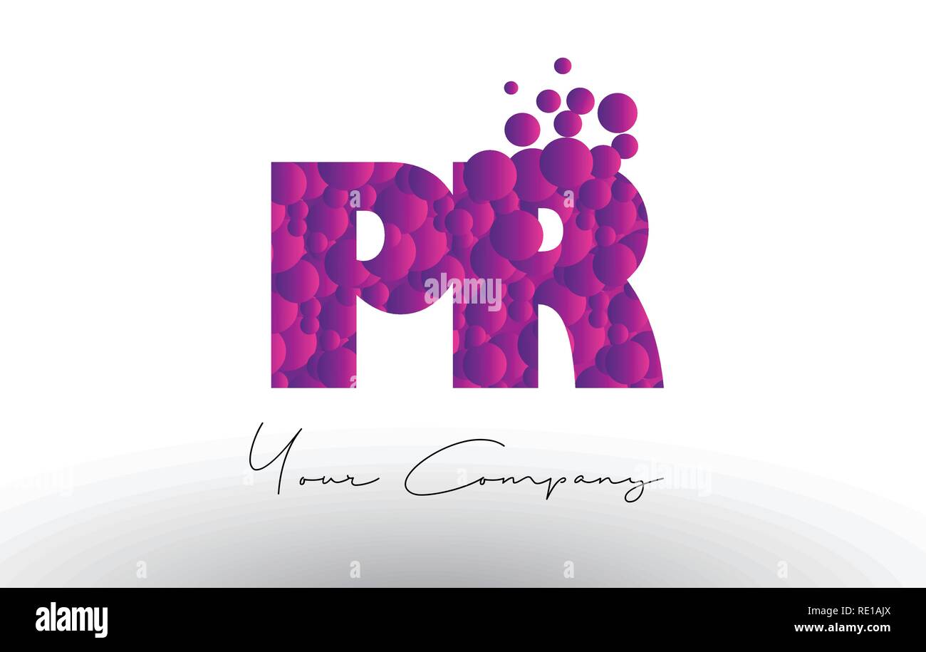 PR P R Dots Letter Logo with Purple Pink Magenta Bubbles Texture Vector ...