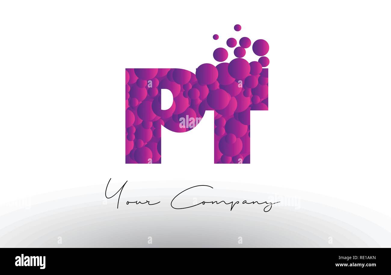 PT P T Dots Letter Logo with Purple Pink Magenta Bubbles Texture Vector ...