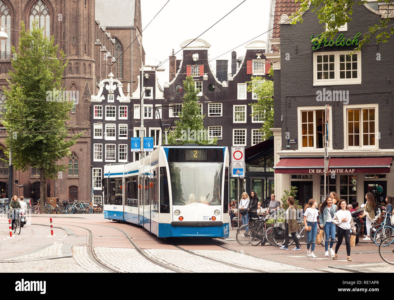 Amsterdam city center view in Netherlands, old town street scene with ...