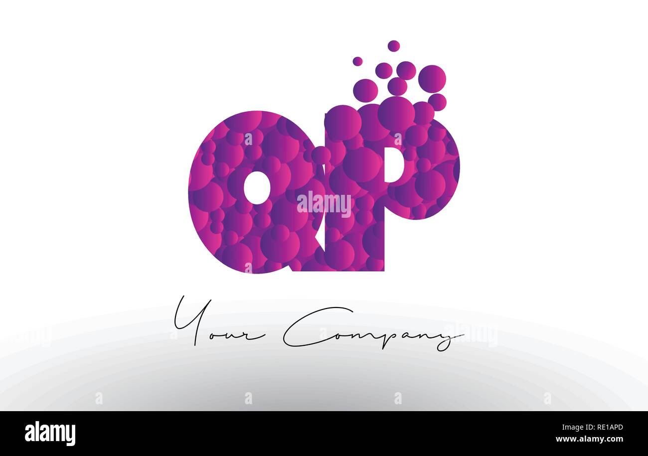 QP Q P Dots Letter Logo with Purple Pink Magenta Bubbles Texture Vector ...