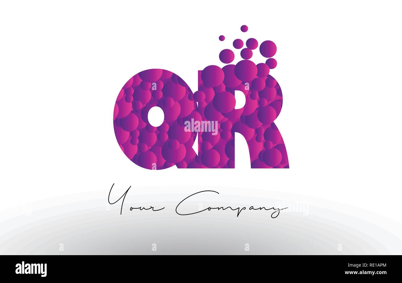 QR Q R Dots Letter Logo with Purple Pink Magenta Bubbles Texture Vector ...