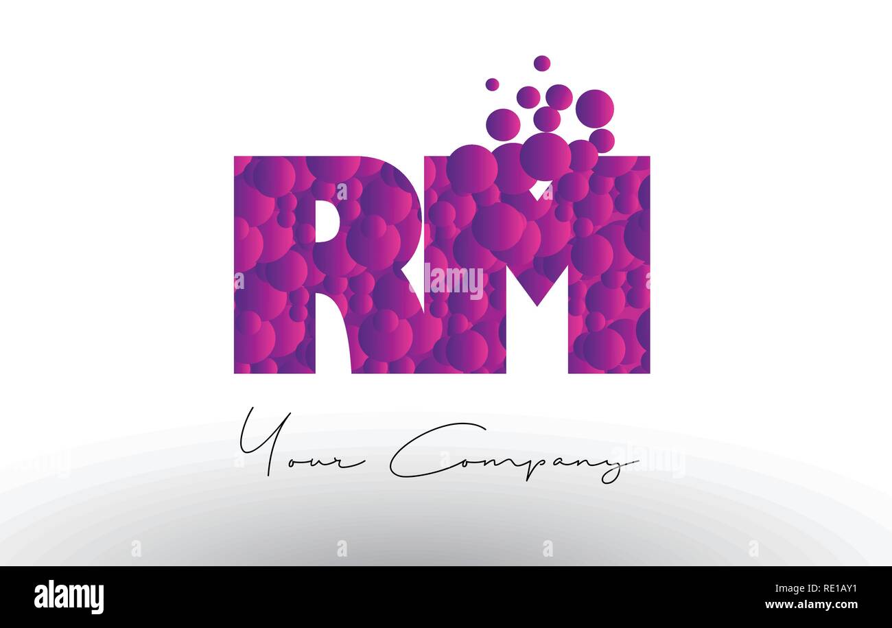 RM R M Dots Letter Logo with Purple Pink Magenta Bubbles Texture Vector ...