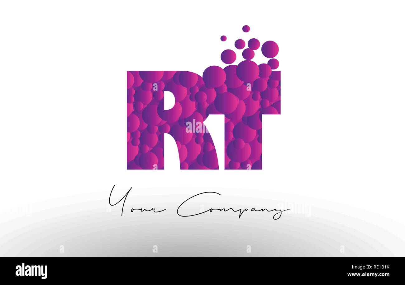 RT R T Dots Letter Logo with Purple Pink Magenta Bubbles Texture Vector ...