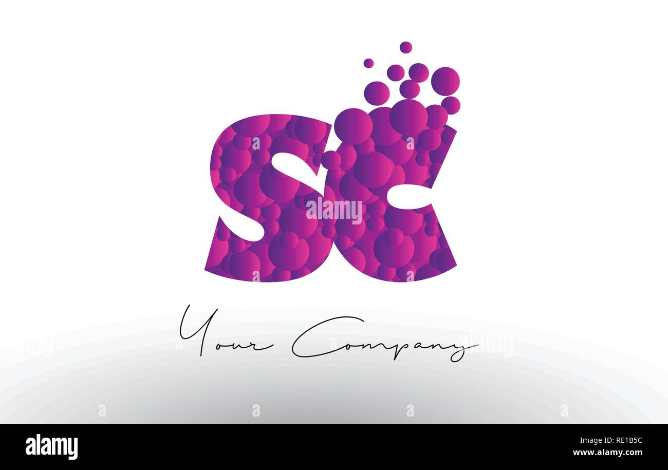 SC S C Dots Letter Logo with Purple Pink Magenta Bubbles Texture Vector ...
