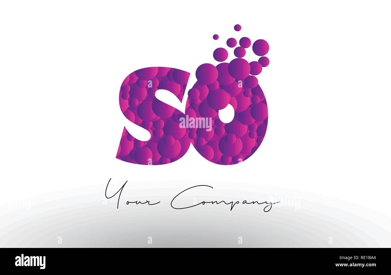 SO S O Dots Letter Logo with Purple Pink Magenta Bubbles Texture Vector ...