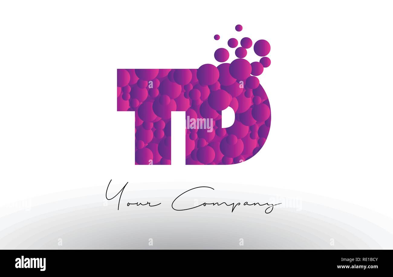 TD T D Dots Letter Logo with Purple Pink Magenta Bubbles Texture Vector ...