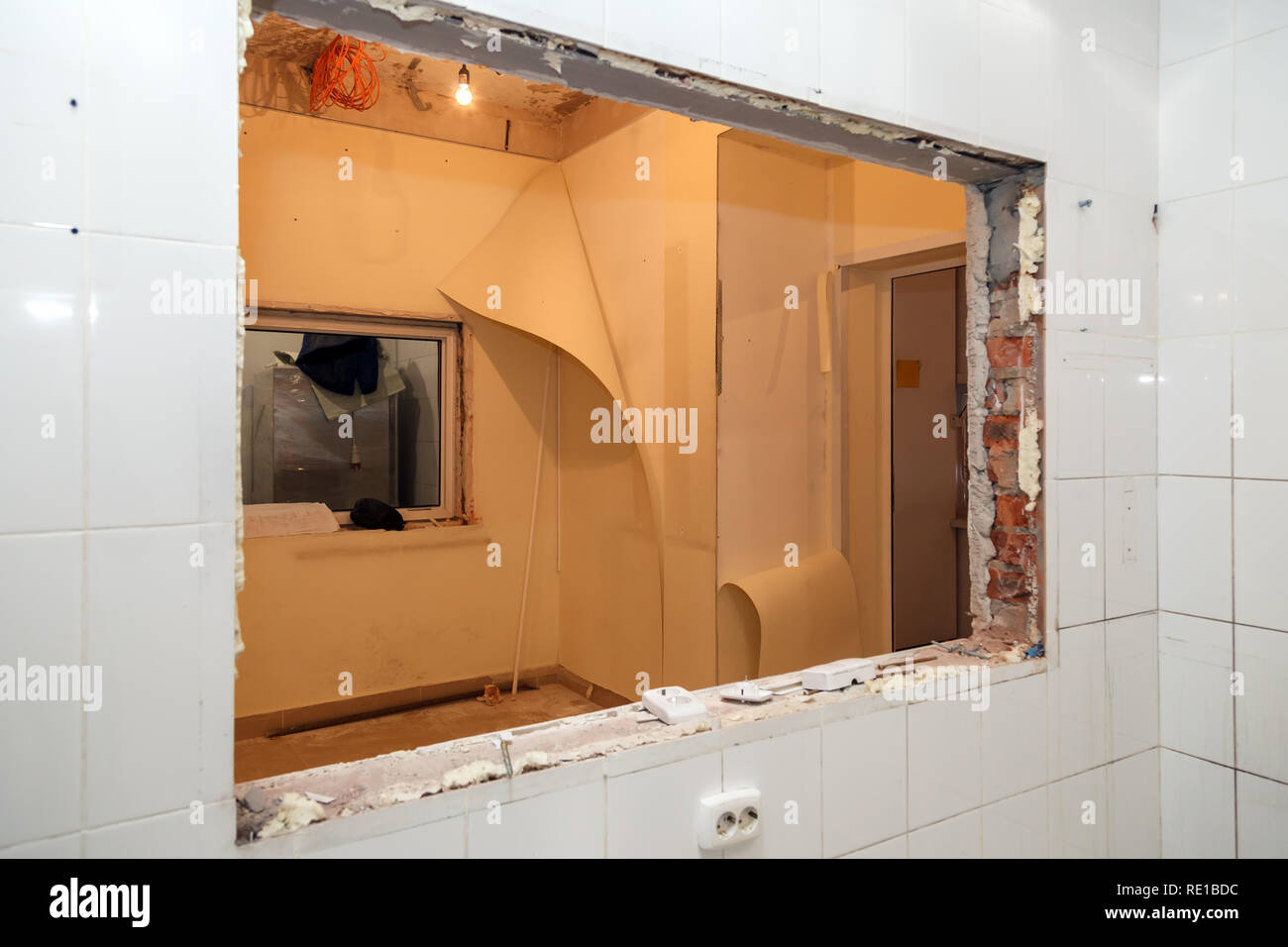 Repair and replacement windows in office building, destroyed window ...