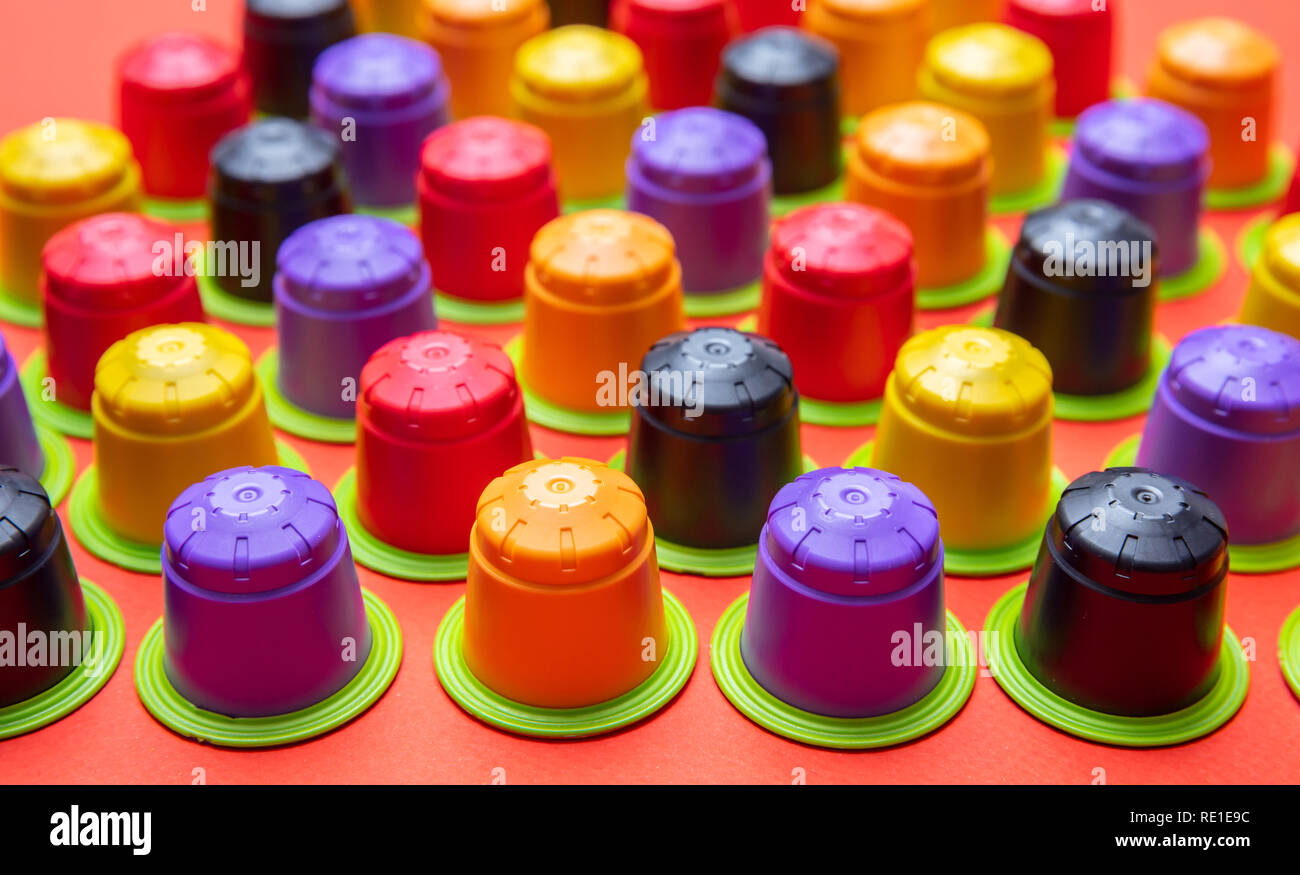 Coffee capsules compostable. Colorful espresso pods, eco friendly ...