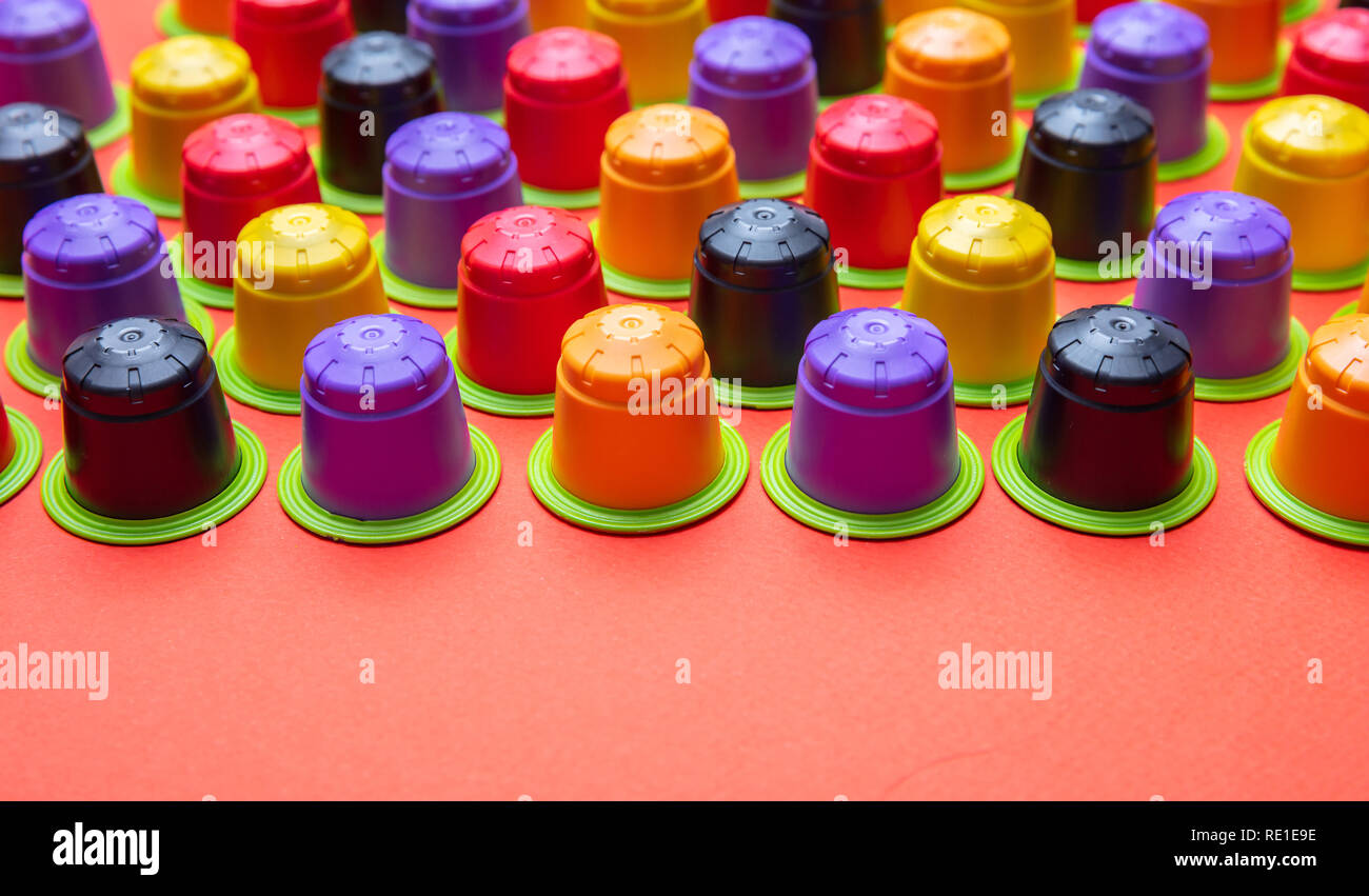 Coffee capsules compostable. Colorful espresso pods, eco friendly ...