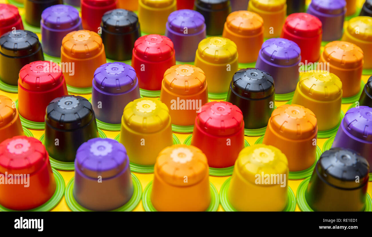 Coffee capsules compostable. Colorful espresso pods, eco friendly ...