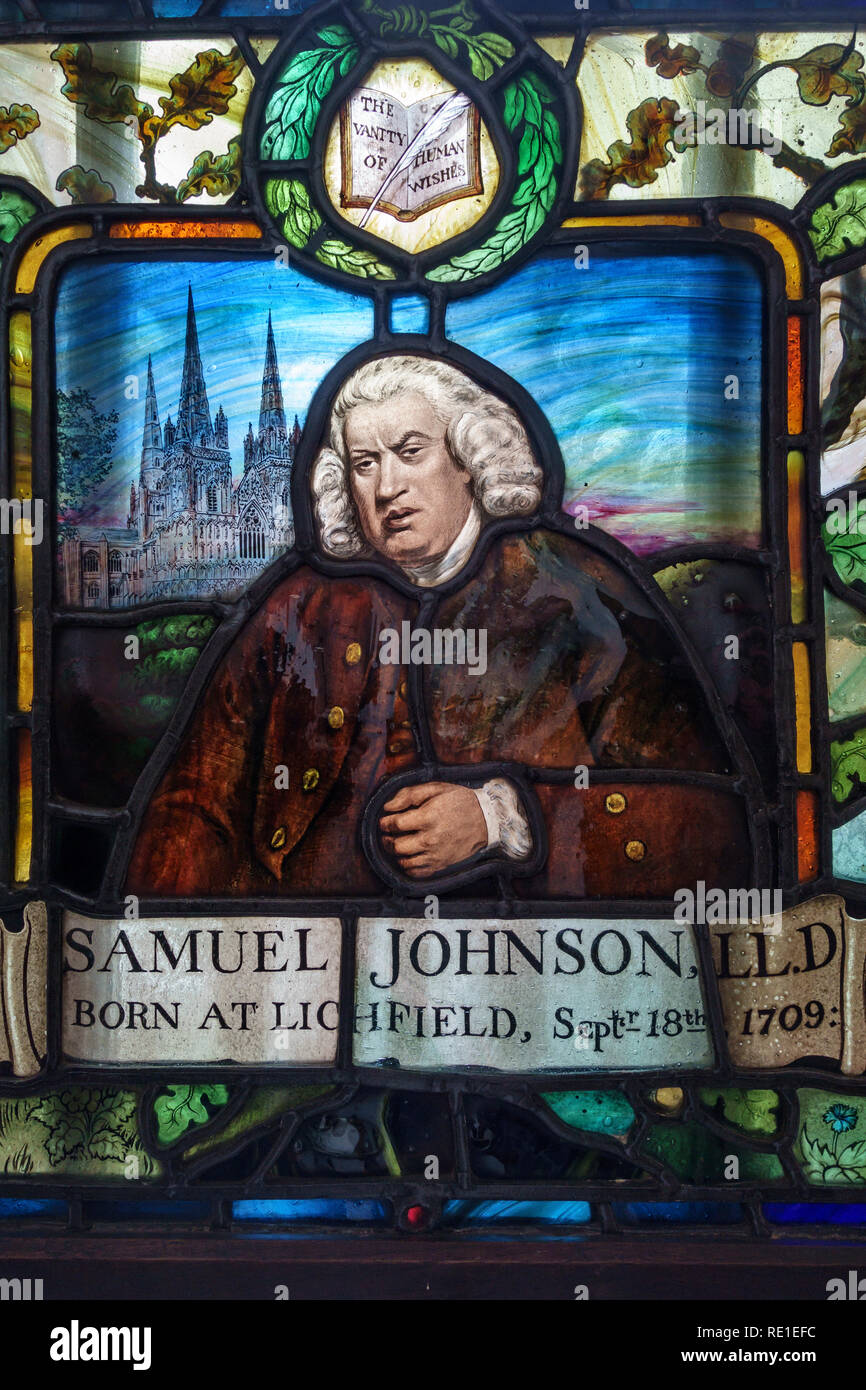 A stained glass portrait of the famous 18c lexicographer, scholar and ...