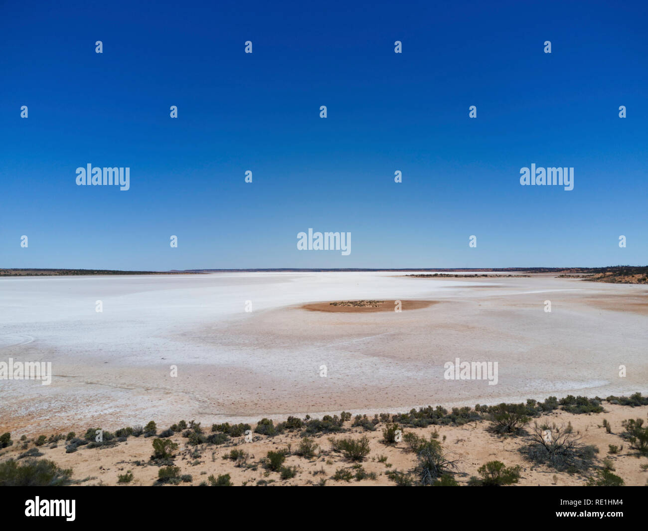 Aerial of the patterns on a salt encrusted lake known as island lagoon ...