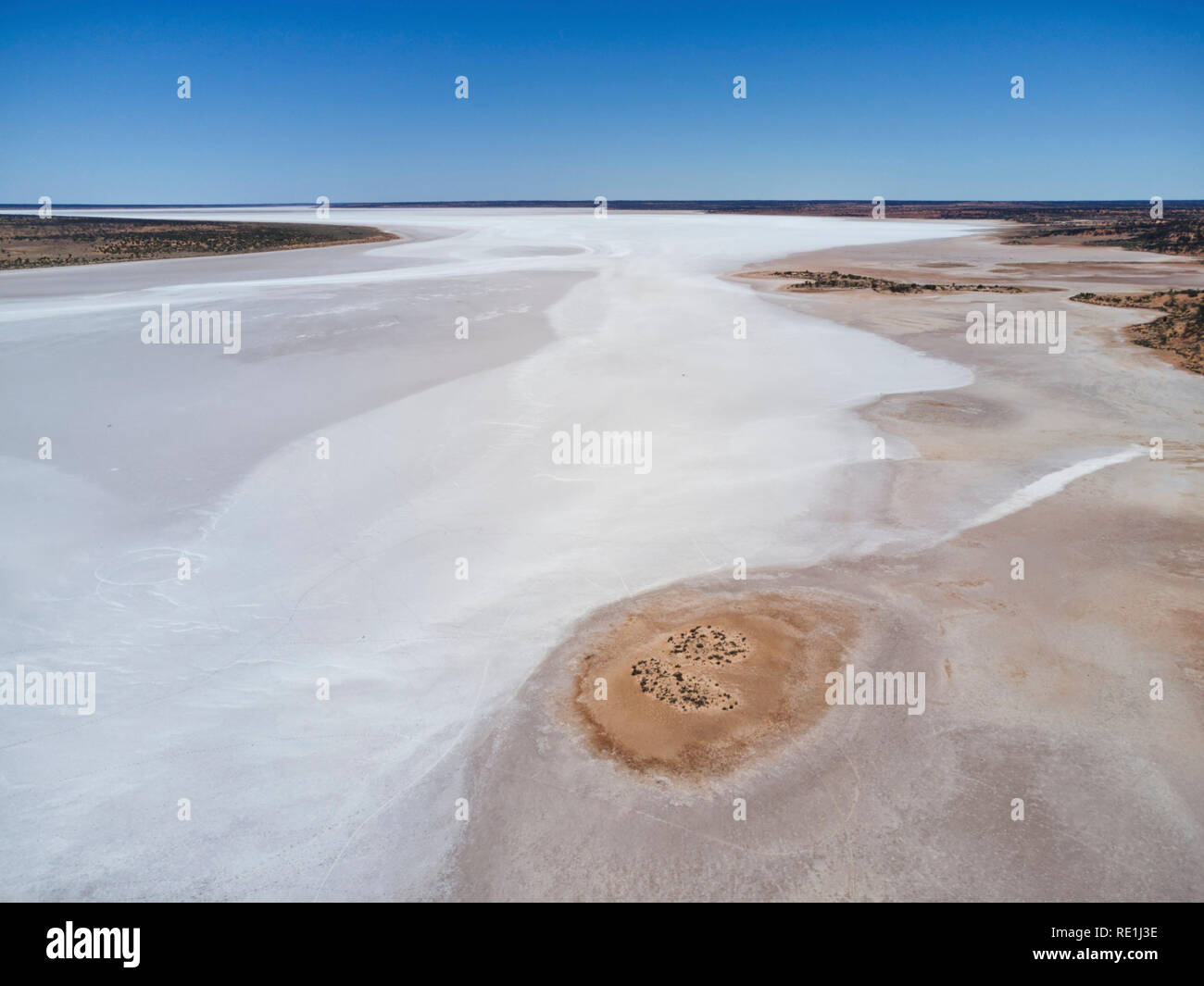 Aerial of the patterns on a salt encrusted lake known as island lagoon ...