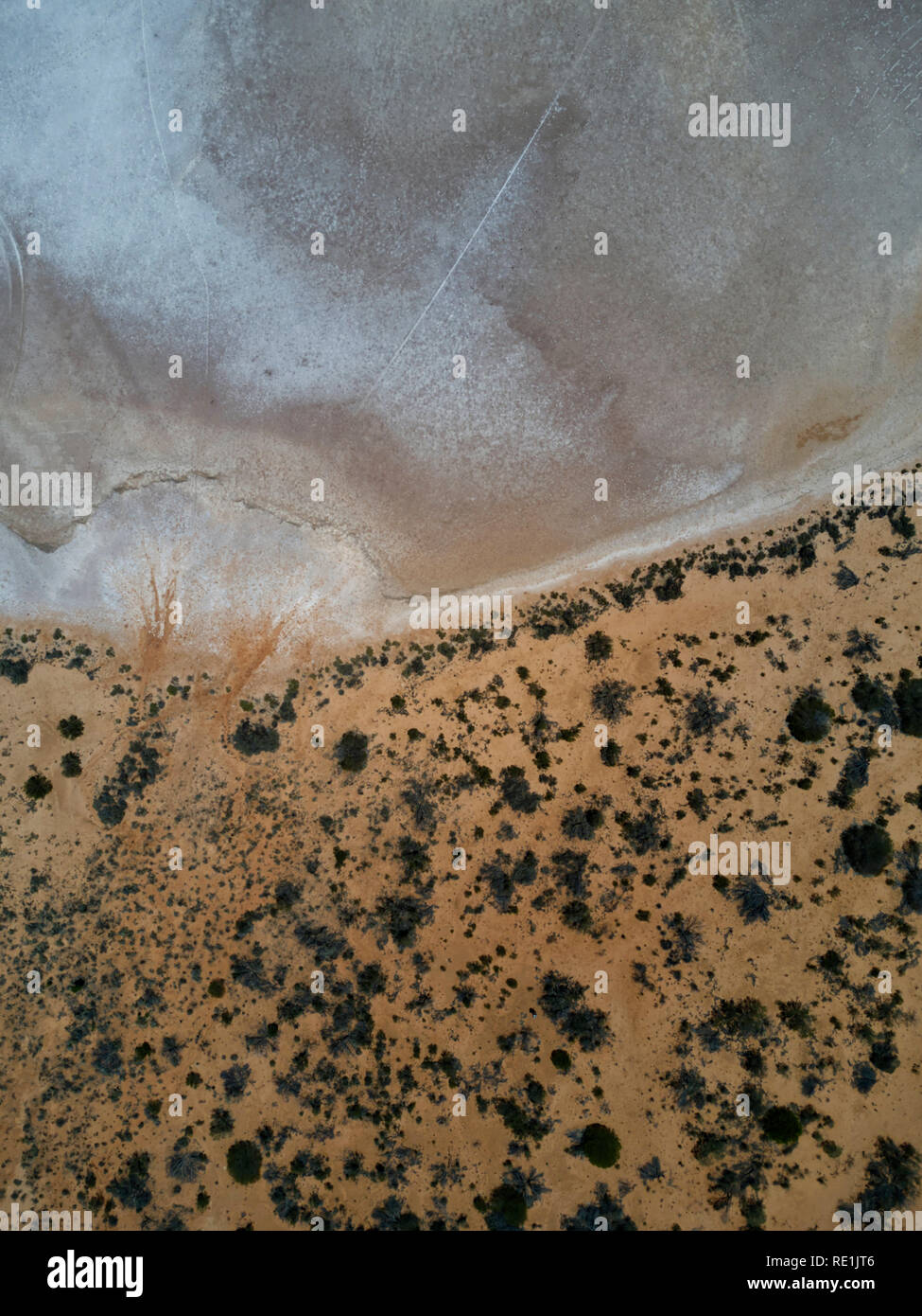 Aerial of a small section of Island Lagoon a salt lake near Pimba South ...