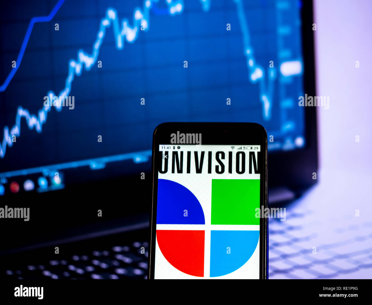 Univision Television network logo seen displayed on smart phone Stock ...