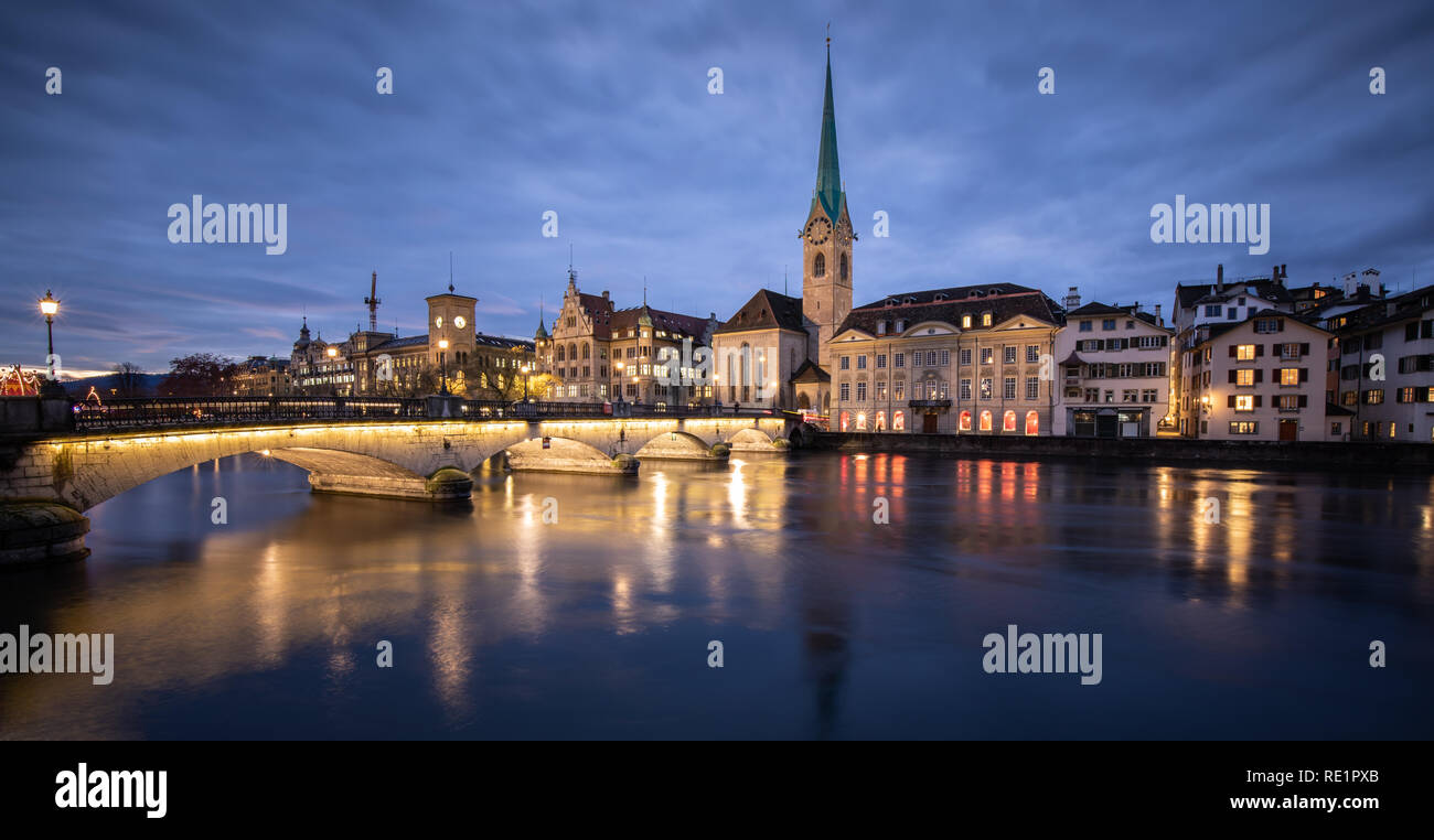 Zurich, Switzerland - view of the old town with the Limmat river Stock ...