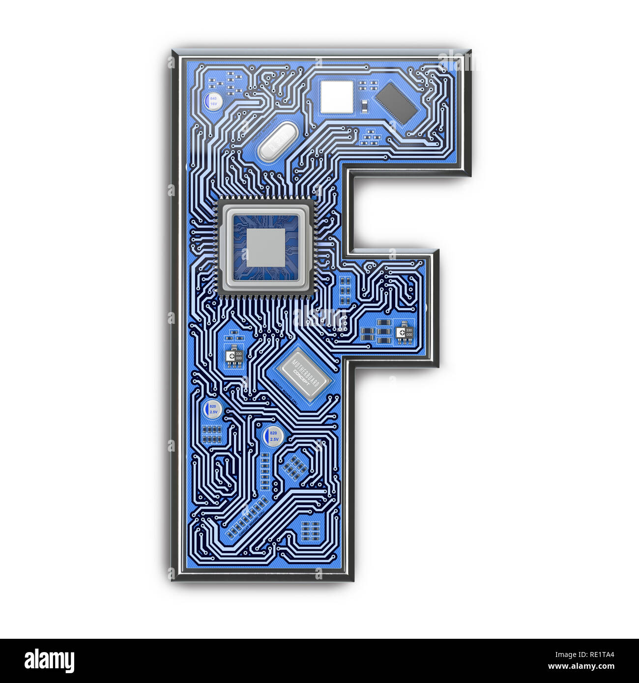 Letter F Alphabet in circuit board style. Digital hi-tech letter ...