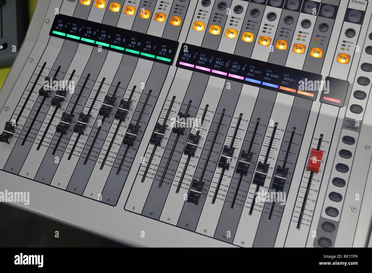 Digital Audio Sound mixing console used for mixing microphones, music ...