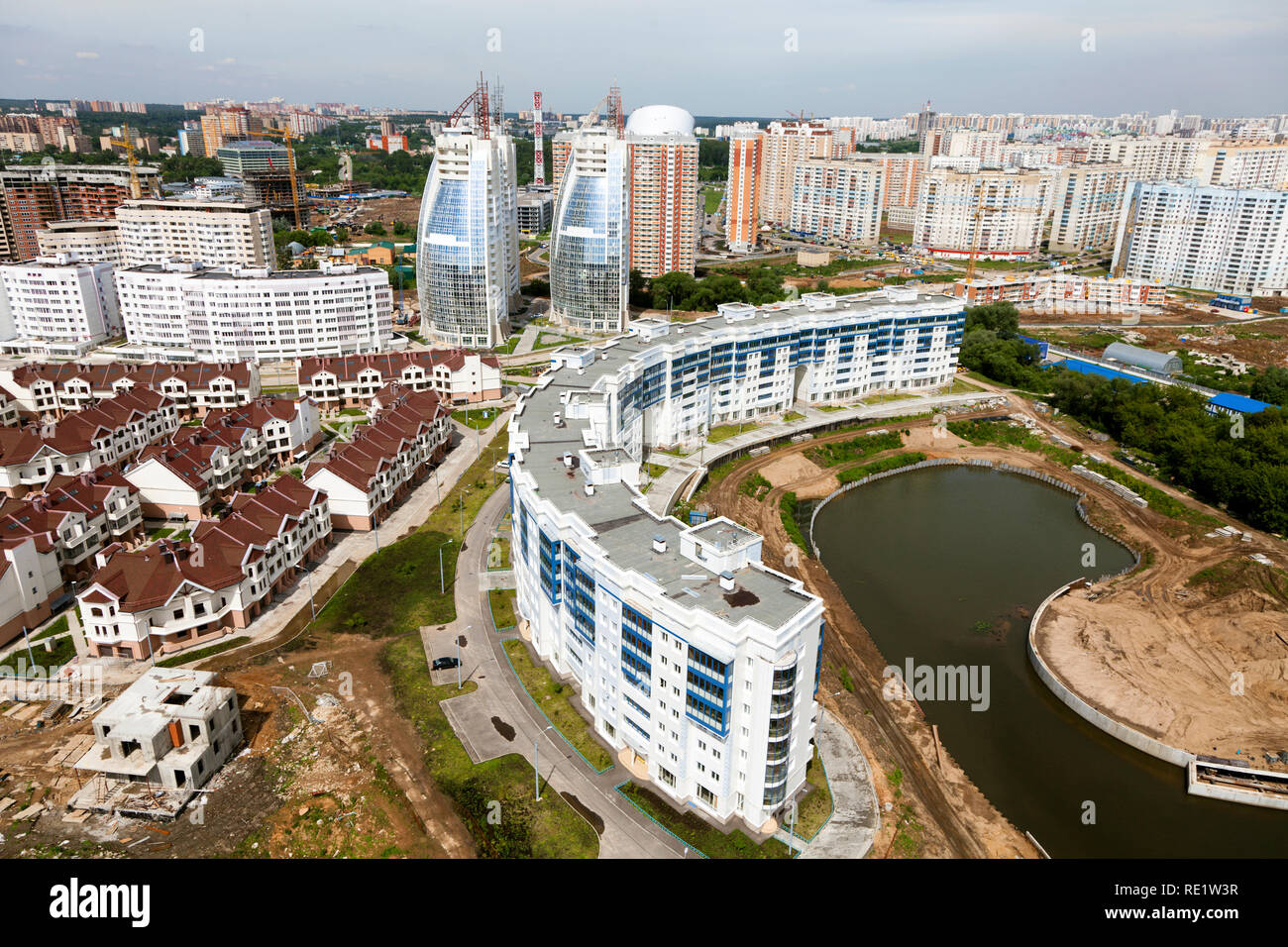 Top view of residential neighborhoods Pavshinskaya poyma district of ...