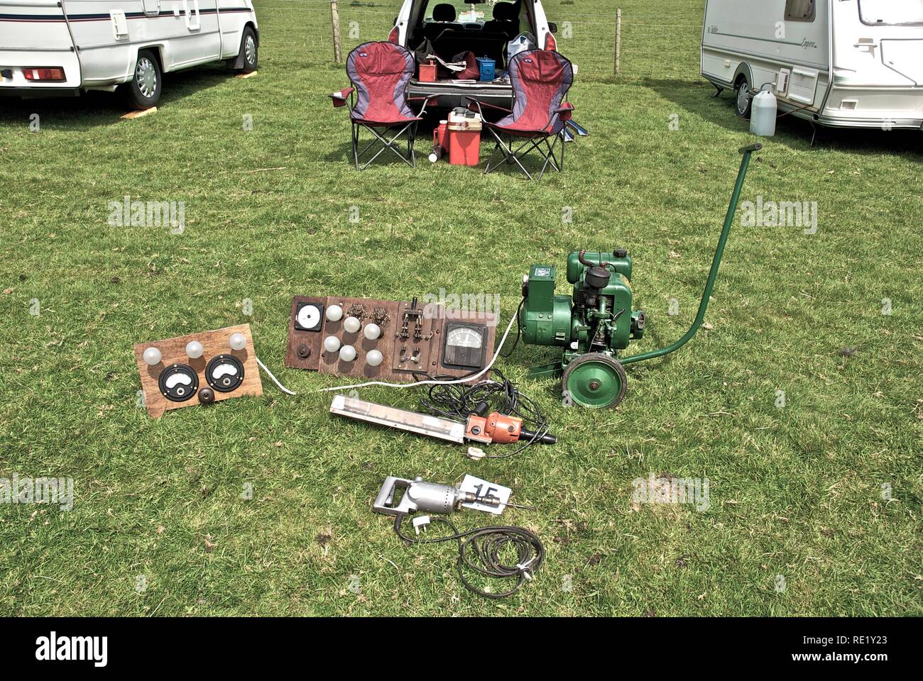 Vintage portable petrol generator at the Anglesey Vintage Rally ...