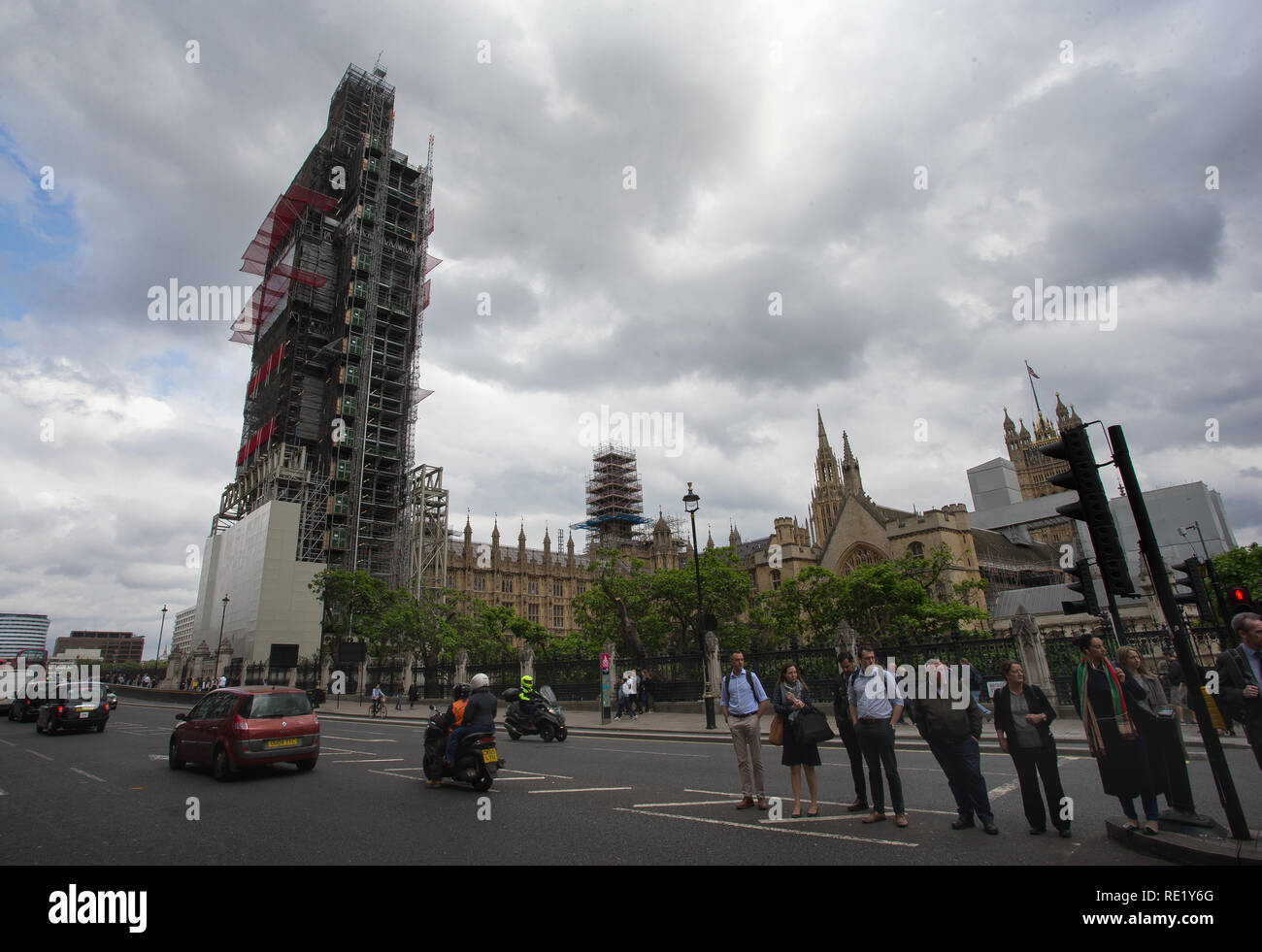 Scaffolding surrounds Big Ben Elizabeth Tower Palace of Westminster ...