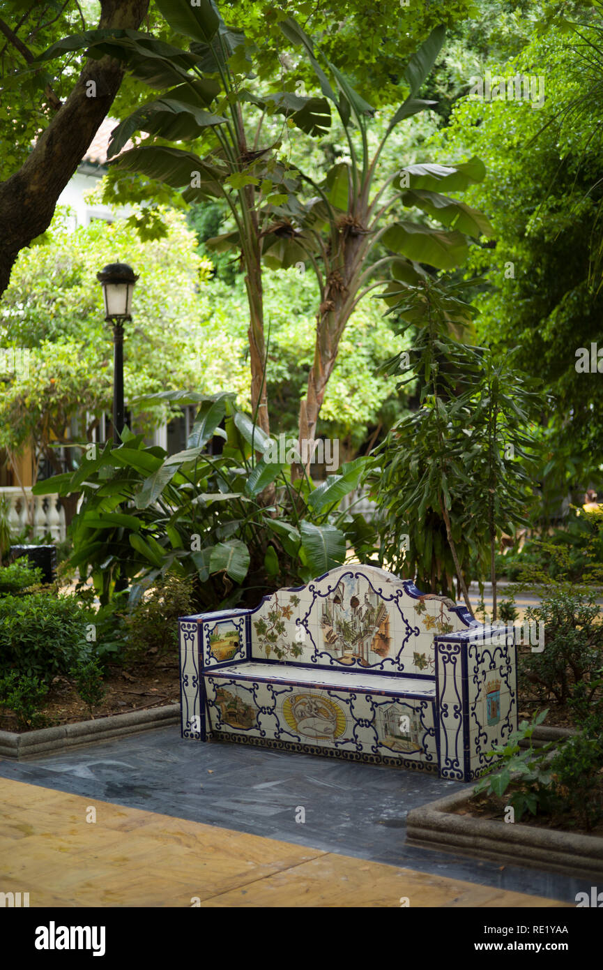 Ceramic bench in Alameda park in Marbella, Andalusia, Spain Stock Photo ...