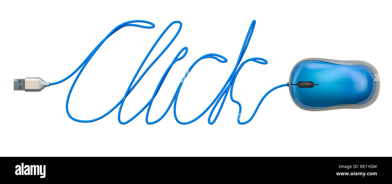 Click word from computer mouse cable, 3D rendering Stock Photo - Alamy