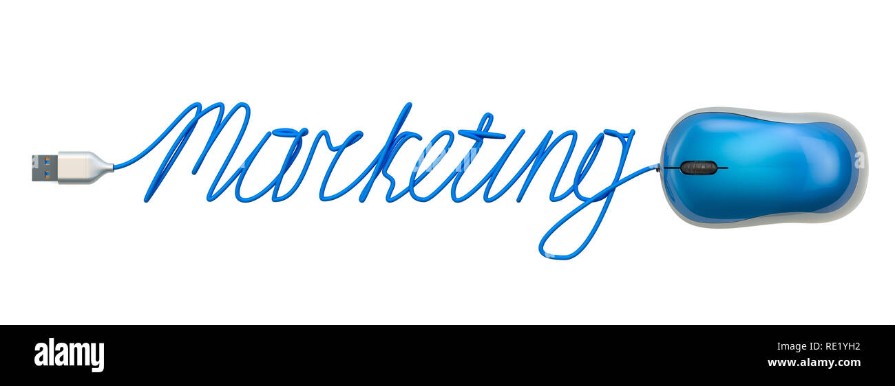 Marketing word from computer mouse cable, 3D rendering Stock Photo - Alamy