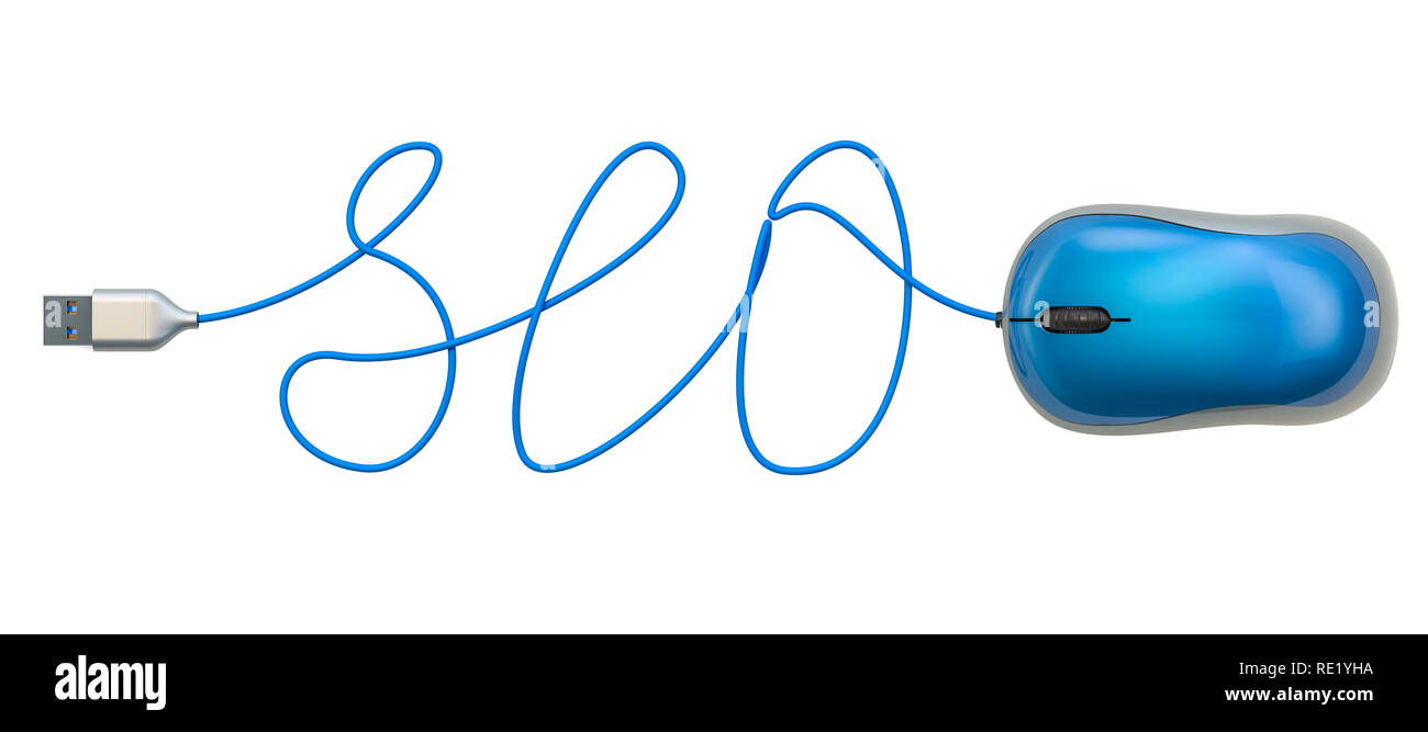 SEO word from computer mouse cable, 3D rendering Stock Photo - Alamy