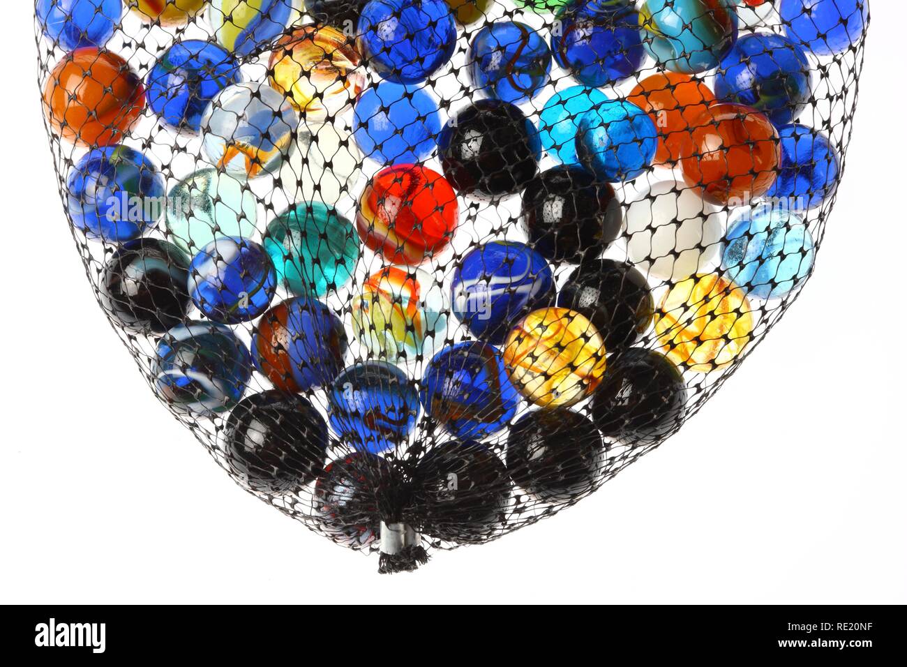 Glass marbles, different colours and sizes, in a carry net Stock Photo ...