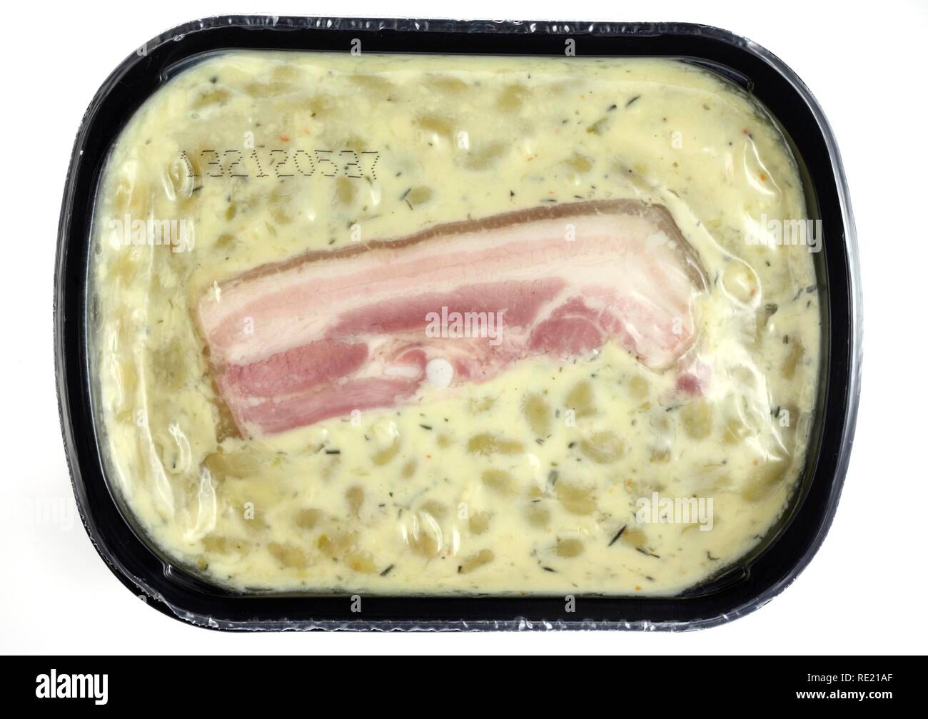 Meal in a plastic container, pre-cooked, portioned for one person ...