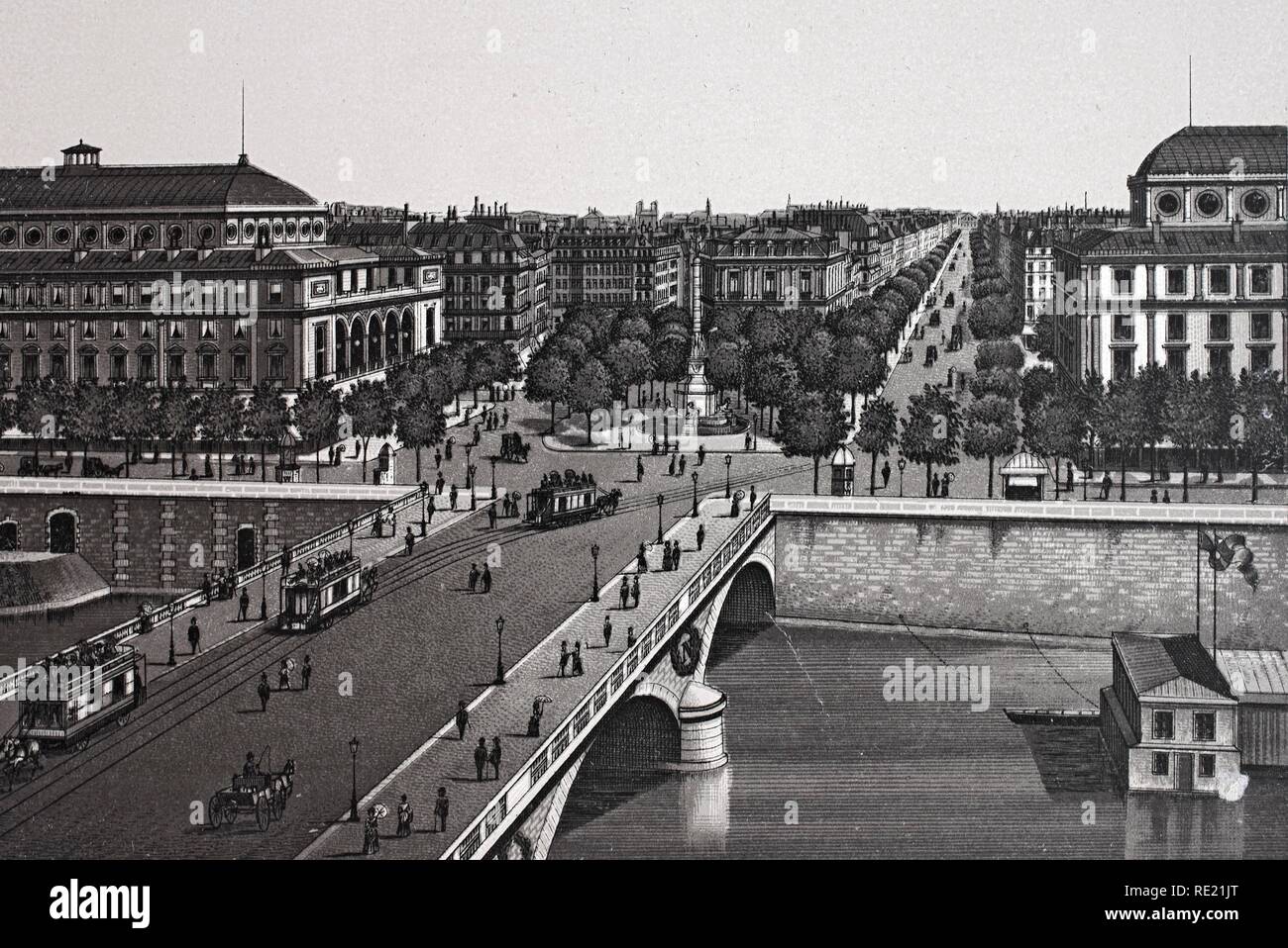 La Place du Chatelet et du Boulevard de Sebastopol, historic copper ...