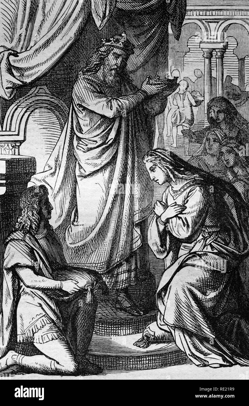Esther is crowned queen, historic steel engraving from 1860 Stock Photo ...