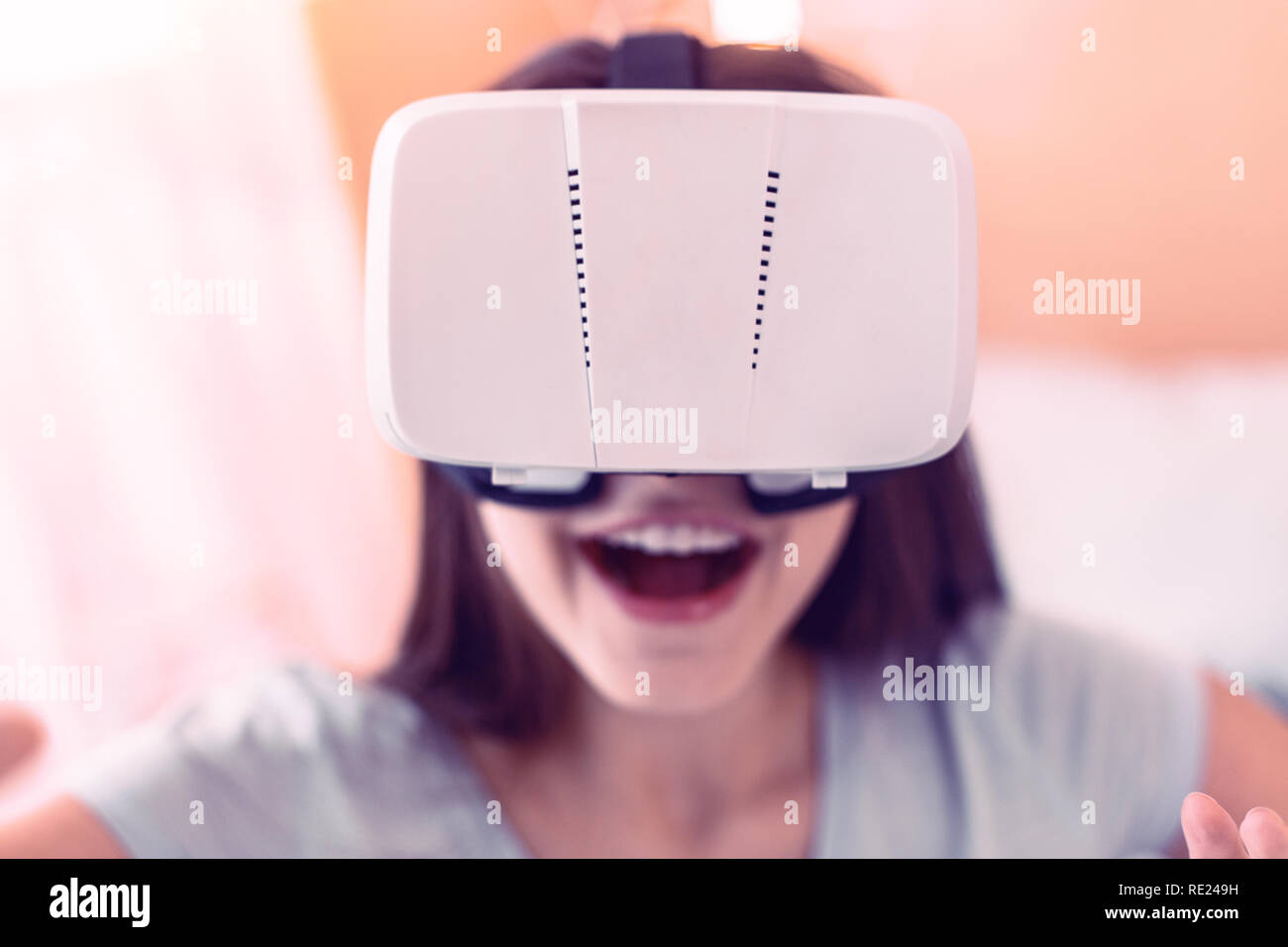 View of nice girl using VR glasses Stock Photo - Alamy