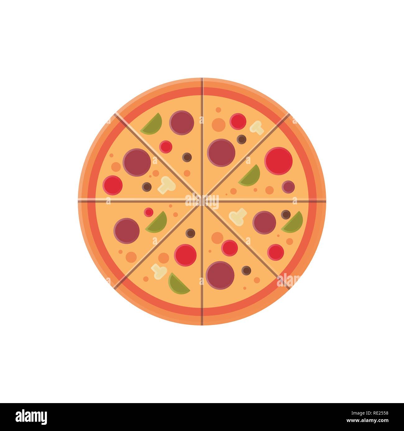 round pizza slices icon fast food menu concept isolated over white ...
