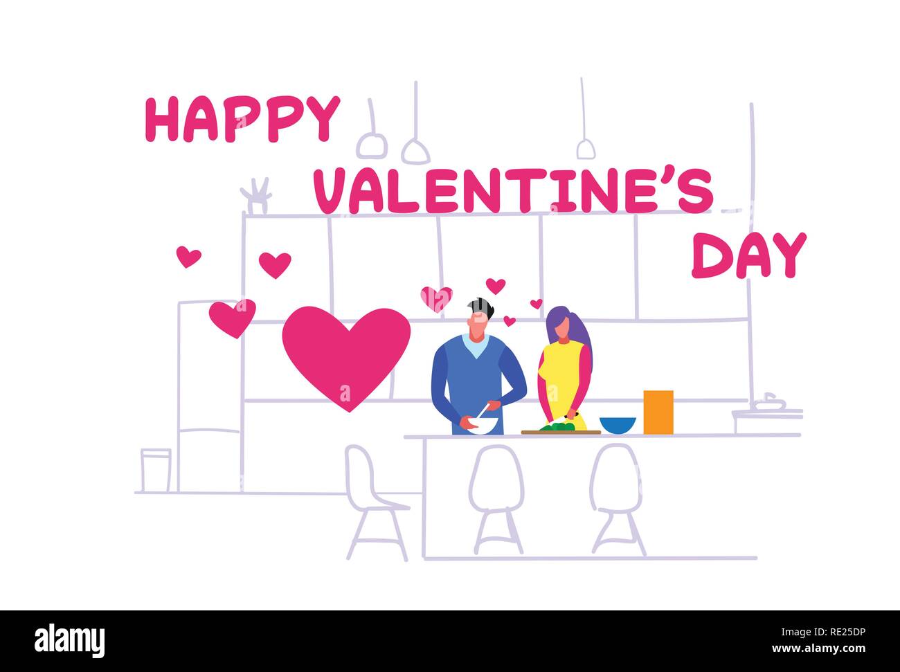 couple lovers making dinner happy valentines day concept man woman ...