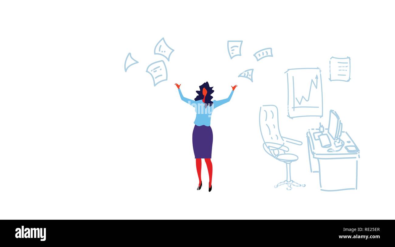 angry businesswoman throwing paper documents stress problem concept ...